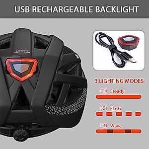 Adult-Men-Women Bike Helmet with Light - Mountain Road Bicycle Helmet with Replacement Pads & Detachable Visor (Matte Black, M(21.6-22.8 in/55-58cm))