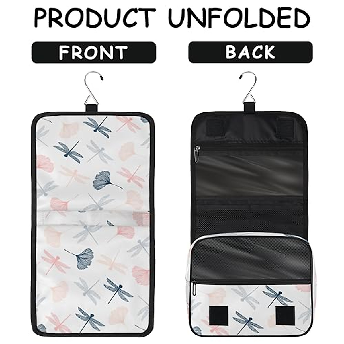 POFATO Dragonflies Ginkgo Leaves Travel Toiletry Bag Cosmetic Makeup Bag for Women Men Hanging Hook Wash Toiletries Portable Toiletry Bags Organizer