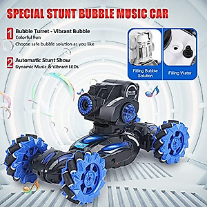 CXJ RC Tank Car, 3 Turret Remote Control Car, RC Tank That Shoots Water Bullets, 4WD RC Stunt Car with Chase Light Control, Bubble, Spray, 360°Rotating, LEDs Music, Toy Gifts for 8-12 Boys Kids