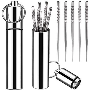 Portable Mini Pocket Titanium Toothpick Holder with 10 Pieces Reusable Titanium Toothpicks Waterproof Toothpick Case Toothpick Fruit Picks with Keyring for Outdoor Picnic Camping Traveling Supplies
