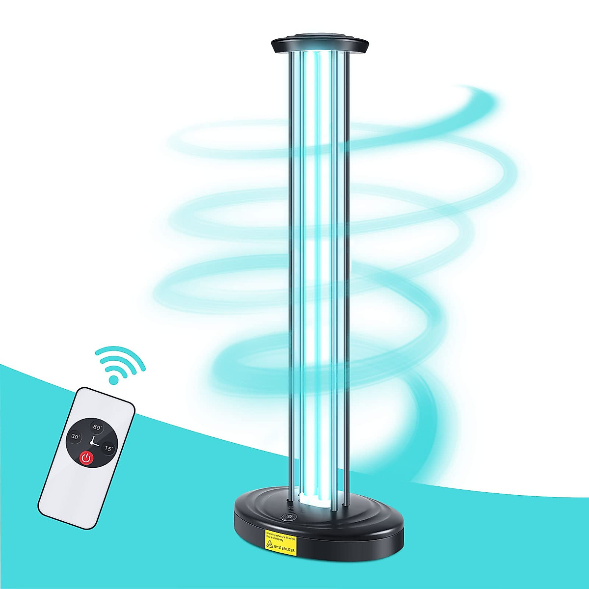 JTAPURE Ultraviolet Lamp, 100W Ozone Free UV Light Purifier for Large Room, with Three-Step Timing Remote Control, Blue Light, Up to 99.9% Purification for Bathroom, Bedroom, Toilet