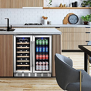 Kalamera Wine cooler, 30 inch Built in Wine and Beverage Refrigerator, Dual Zone w/ 33 Bottles and 96 Cans Capacity, Digital Touch Control