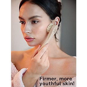 Vegan Dry Brush for Cellulite and Lymphatic Drainage Massage, Natural Firm and Soft Brushes, Cactus Bristles, Dry Skin for Face and Body Set for Brushing, Scrub with Handle