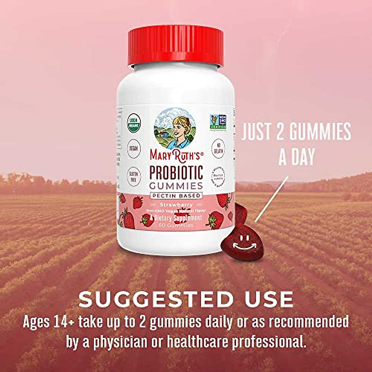 MaryRuth Organics Probiotic | USDA Organic Probiotic Gummies | Probiotic Digestive Support | Immune Support | Digestive & Gut Health Supplement | Vegan | Non-GMO | Gluten Free | 60 Count