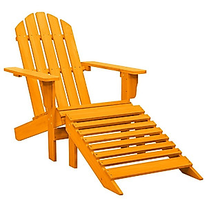 vidaXL Patio Adirondack Chair with Detachable Ottoman – Solid Fir Wood, Outdoor Lounging Furniture, Weather Resistant, Ergonomically Designed, Adjustable - Unique Vibrant Orange Color