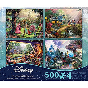 Ceaco - 4 in 1 Multipack - Thomas Kinkade - Disney Dreams Collection - Sleeping Beauty, Mickey & Minnie Mouse, Snow White & Seven Dwarfs, and Cinderella - (4) 500 Pieces Jigsaw Puzzles