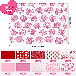 300 Pcs Valentine's Day Tissue Paper Red Hot Pink Tissue Paper for Gift Bags Decorative Tissue Paper Gift Wrapping Paper Pastel Tissue Paper for Arts Crafts, DIY, Birthdays, Weddings 14 x 20 Inch