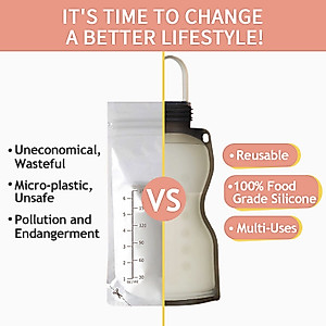 haakaa Reusable Silicone Breastmilk Storage Bag(9oz,5pk) Bottle Cleaning Brush Set| Breastmilk Freezer Bag|Breastfeeding Milk Pouch|Breast Pump Bag|Self Standing Storing Pouch- BPA Free- No Leak