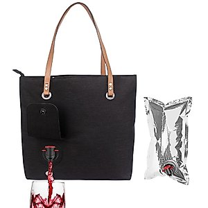 DOKSMERIA Wine Purse with Hidden Spout, Beach Wine Tote Bag with Hidden Insulated Compartment & Wine Bladder, Perfect Wine Gift for BYOB, Movie Theater, Concert, Bachelorette Party, Pool & Beach