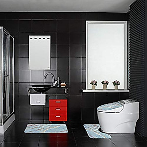 3 Pieces Bathroom Rugs Sets Non Slip Coral Fleece Absorption Extra Soft Durable Bath Carpet Accessories for Tub Shower Bedroom Entryway Blue Marble Texture