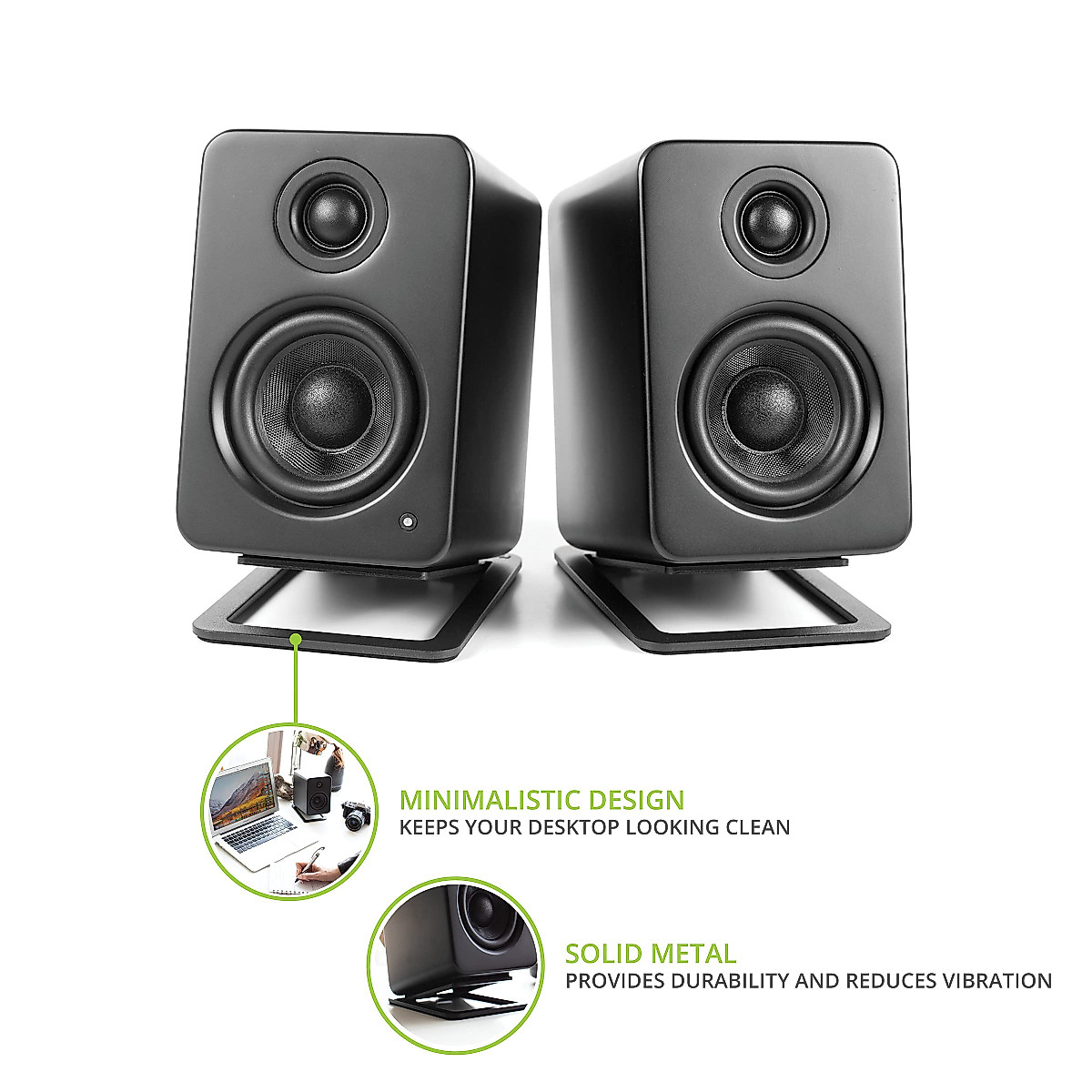 Kanto S2 Tilted Desktop Speaker Stands for Small Speakers & Compact 2”-3” Studio Monitors | Supports 6 lbs | Damping Foam Padding | Pair | Black