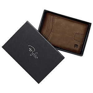 Bryker Hyde RFID Blocking Slim Minimalist ID Inside Front Pocket Wallet, Money Clip, 9 Slots, Leather (Texas Brown w/Pull Out Tab)