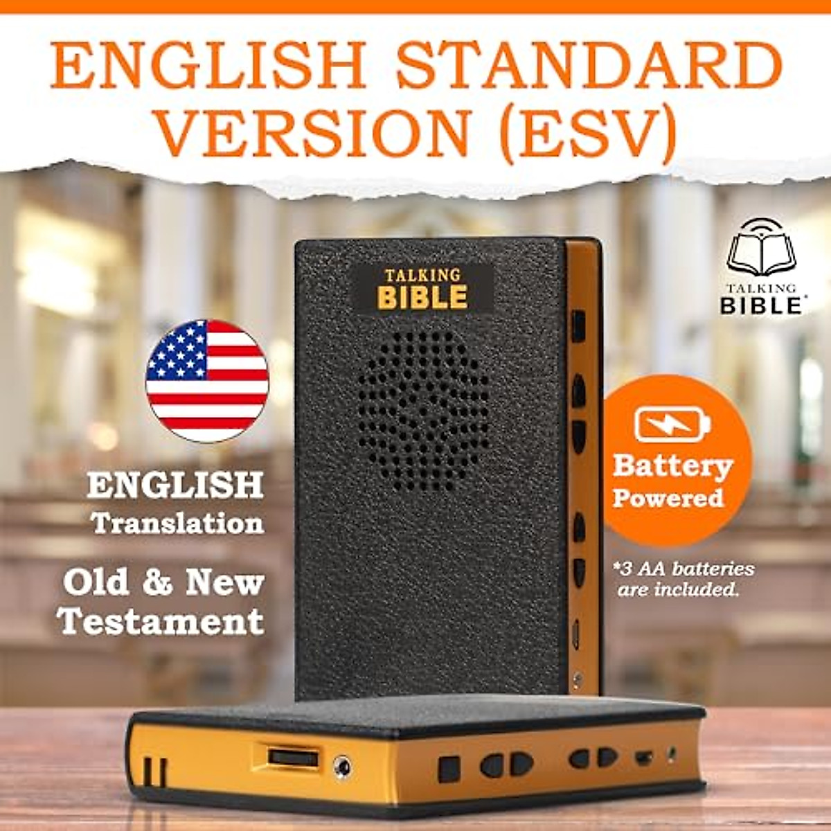 Talking Bible - Electronic Holy Bible Audio Player in English for Seniors, Kids and The Blind, Battery Powered, ESV (English Standard Version), Black