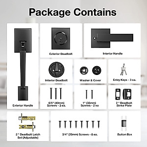 Brightify Black Front Door Handle, Matte Black Exterior Door Handle with Door Lever, Modern Front Door Lock Set, Adjustable Deadbolt with Single Cylinder, Reversible for Right&Left