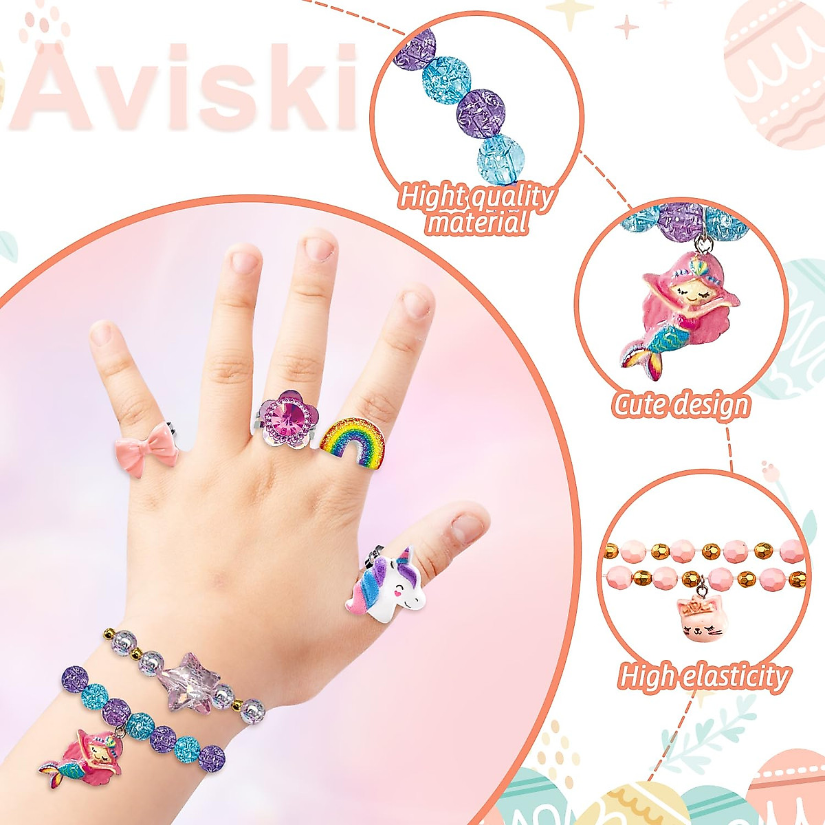 Aviski 12Pcs Easter Surprise Eggs with Cute Bracelet & Ring Inside for Easter Theme Party Favors, Supplies for Easter Egg Hunt, Basket Stuffers/Fillers, Classroom Prize Supplies Toddler Boys Girls