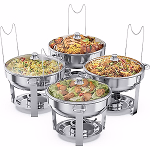 Alpha Living Chafing Dish Buffet Set of 4 – Complete Stainless Steel Chaffe Buffet Set with Glass Lids, Chafing Fuel Holder – Elegant and Practical Warmer Trays for Buffet, Wedding, Catering Supplies
