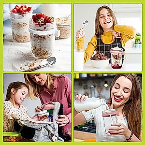 Overnight Oat Containers with Lids and Spoon, 16OZ Large Capacity Glass Mason Jars, Glass Food Storage Containers for Milk, Cereal, Vegetable and Fruit Salad (2 PACK)