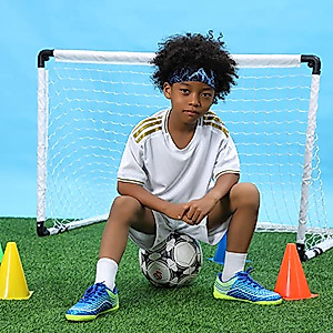 Hawkwell Kids Indoor Comfortable Soccer Shoes(Toddler/Little Kid/Big Kid), Blue PU, 2 M US