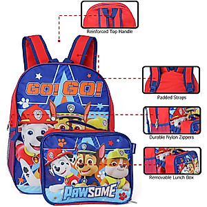 Ruz Paw Patrol Boys 16 Inch Backpack With Removable Matching Lunch Box Set (Red-Blue)