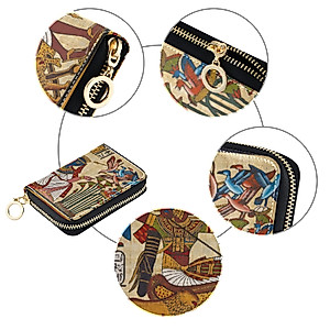 Ancient Egyptian Egypt Grey Credit Card Coin wallet, RFID Blocking Compact Women Leather Card Holder, Key Change Organizer, Zipper Purse Clutch Pouch Pocket