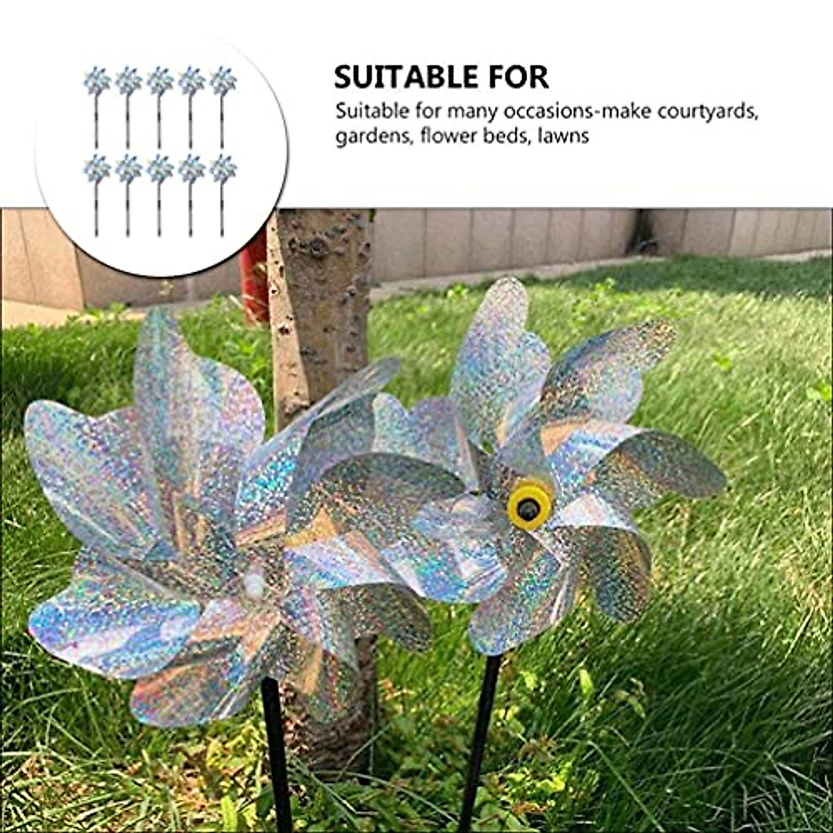 Happyyami 10PCS Orchard Reflective Windmill Bird Pinwheel Reflective Windmill Bird- Driving Windmill Fast Wind Glowing Bird Scaring Spinner Bird- Driving Windmill for Garden Orchard