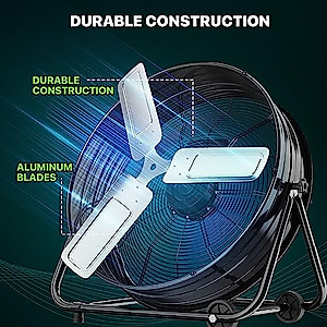 Magshion 25" High-Velocity Metal Floor Fan 5270 CFM 3-Speed Industrial Shop Fan for Garages, Basements and Gyms, Black