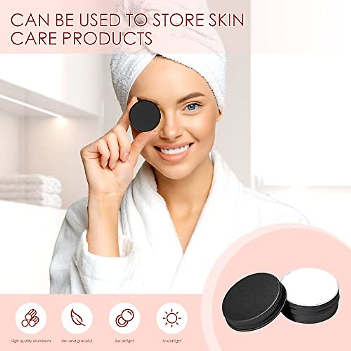 2 oz black tins with lids, Round Aluminum Cans, for Candles,Cosmetic, Lip Balm, 20Pcs.