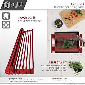 STYLISH Over The Sink Roll-Up Dish Drying Rack | Trivet | Heat Resistant | Drying Dishes and Rinsing Vegetables | Black | A-900BK