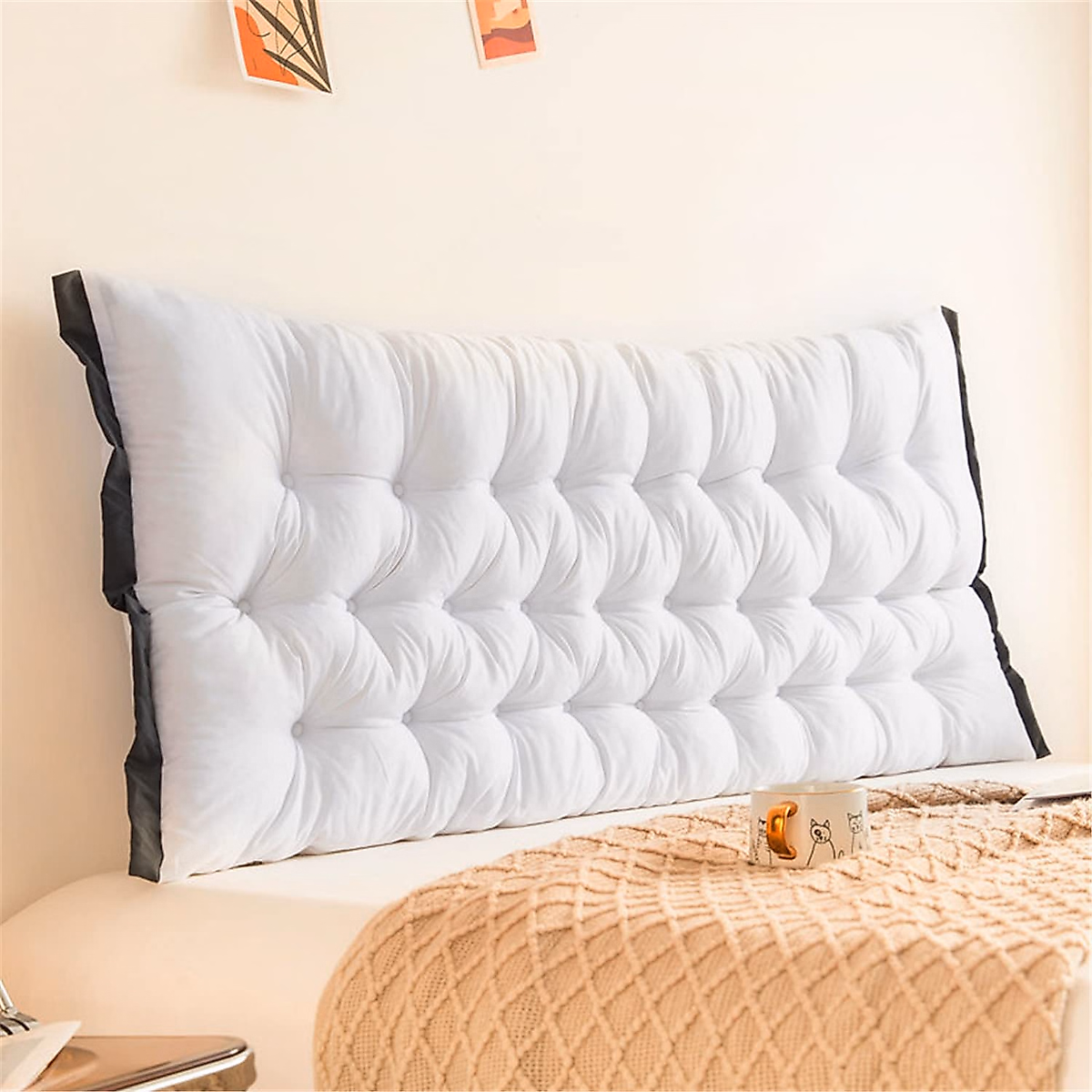 Topjia Headboard Pillow Upholstered Wall Mounted Headboard Dorm Bed Large Bolster Headboard Positioning Support Reading Pillow Cushion(Queen/130 * 50cm, White)