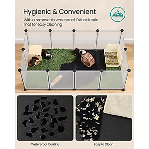 SONGMICS 20 Panels Guinea Pig Playpen,Removable Oxford Fabric Mat,Small Animal Pen, Pet Fence Indoor,DIY Plastic Enclosure for Hamsters, Rabbits, Hedgehogs, 49.2 x 24.8 x 16.5 Inches, White ULPC009W01