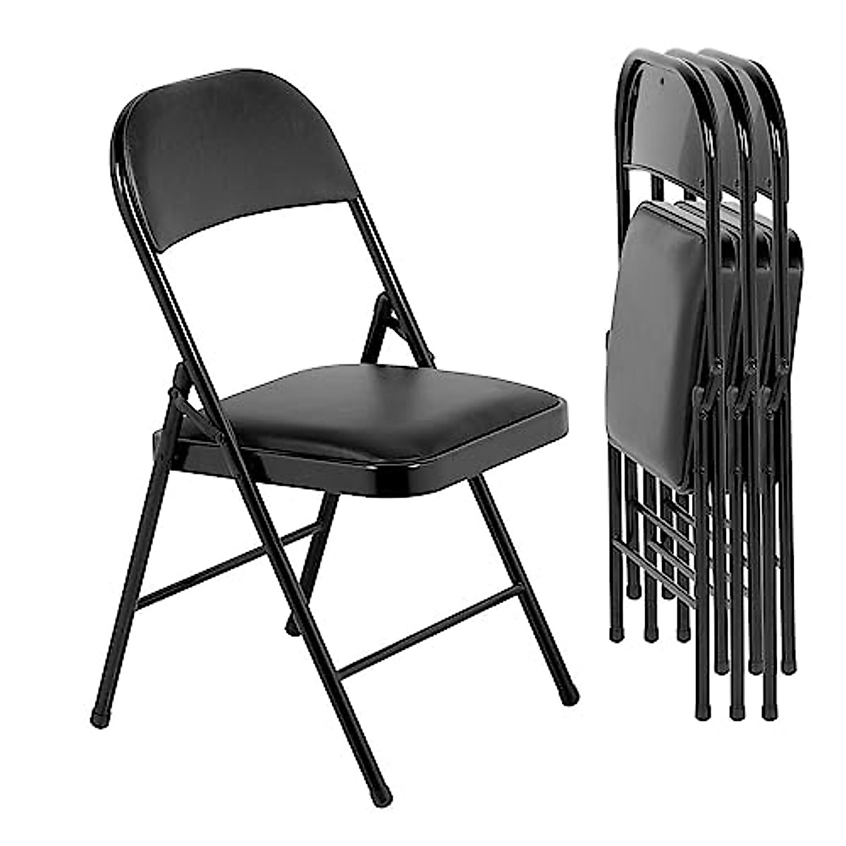 Nazhura 4 Pack Folding Chairs with Padded Cushion and Back, Khaki Metal Chairs with Comfortable Cushion and Durable Steel Frame for Home and Office, for Indoor and Outdoor Events (Black, 4 Pack)