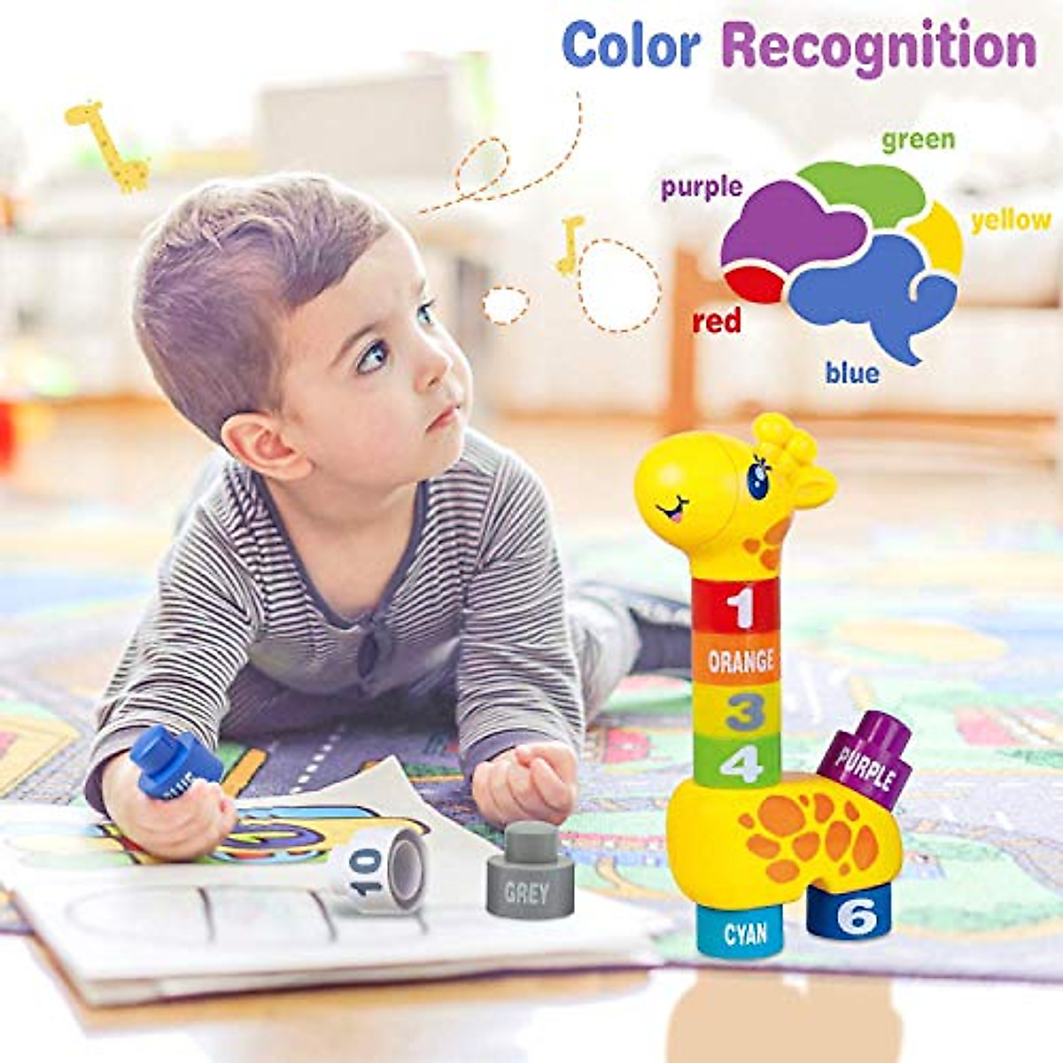 MOONTOY Giraffe Baby Blocks Building Blocks Baby Stacking Toys for Toddlers 1-3, Montessori Toys for 1 2 3 Year Old Girl Boy Kids Birthday Gift, Number Color Count Educational Baby & Toddler STEM Toys