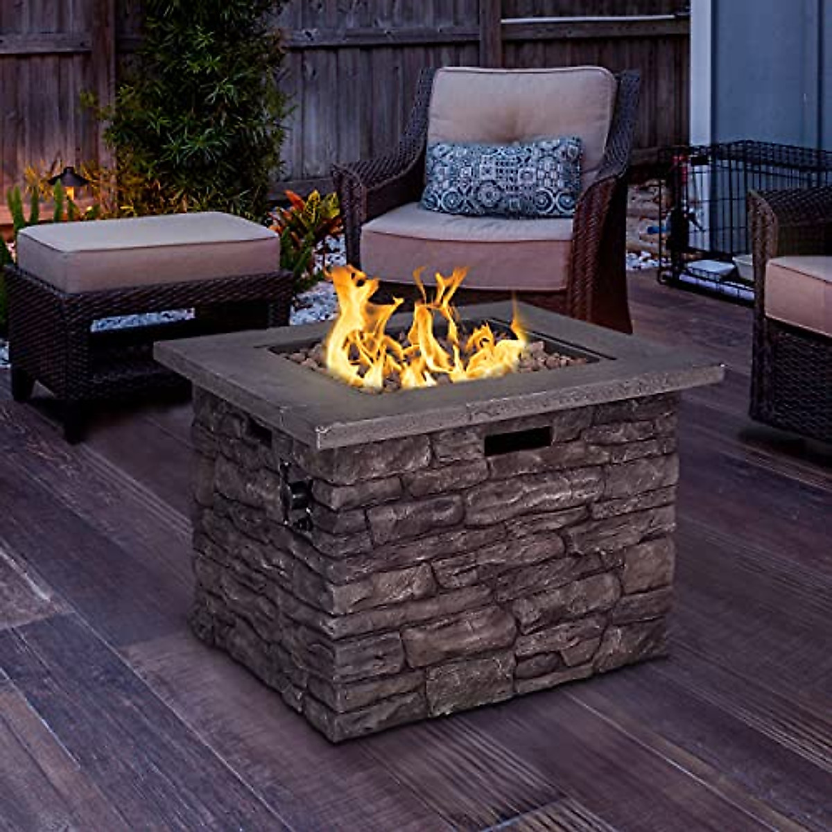 VEIKOU Propane Gas Fire Pit Table, 50,000 BTU Outdoor Stone Firepit Table Pits for Outside, 30.9" Patio Fire Table Heater with Metal Lid, Cover, Lava Rocks