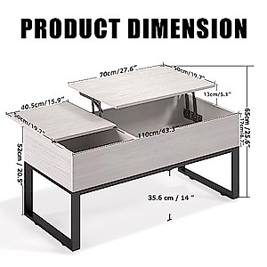 VEELOK Lift Top Coffee Table for Living Room with Hidden Storage Compartment on Rolling Wheels, 3-Way Slide Desktop Drawer Modern Coffee Tables, 43.3" Wood Coffee Table, 440lbs Max Weight, Gray Oak