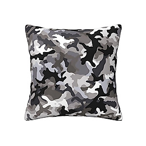 AdaNti Black Grey White Camo Print Throw Pillow Cover Square Soft Cushion Cover Throw Pillow Case for Home Decor Living Room Bed Couch Car 12"x12"
