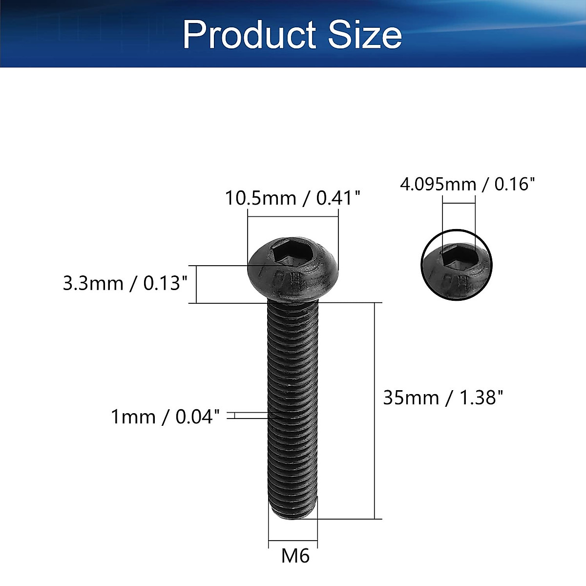 Yinpecly M6 Machine Screws Hex Socket Round Head Screw Carbon Steel Fasteners Bolts for Ship Building Industry, Black 20 PCS