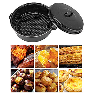 Black Spots Home to Avoid Sticky Pan Grill Pan, Baking Pan for Roasting Sweet Potatoes Chestnuts Roasting Pans Pots & Pans (Iron Cover 28cm)