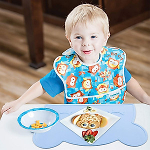 M MOACC Toddlers Non-Slip Silicone Placemat Cute Bear Kids Placemats Washable Dining Table Food Mat for Children Baby,Blue