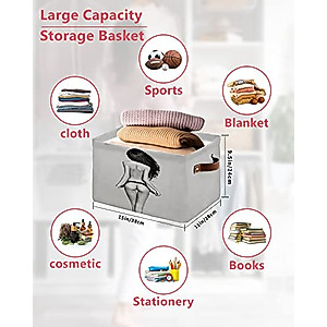 Naked Girl Cube Storage Organizer Bins with Handles, 15x11x9.5 Inch Collapsible Canvas Cloth Fabric Storage Basket, Sexy Beauty Grey Modern Art Books Kids' Toys Bin Boxes for Shelves, Closet