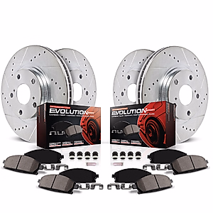 Power Stop K6497 Front and Rear Z23 Carbon Fiber Brake Pads with Drilled and Slotted Brake Rotors Brake Kit For Infiniti Q50 Q60 QX60 Nissna Murano Pathfinder