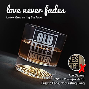 Amesser Old Lives Matter Whiskey Rocks Glass - Gift for Fathers Day Funny Birthday Retirement Gift for Coworkers, Him, Dad, Grandpa, Husband, Brother, Friend, Senior Citizen