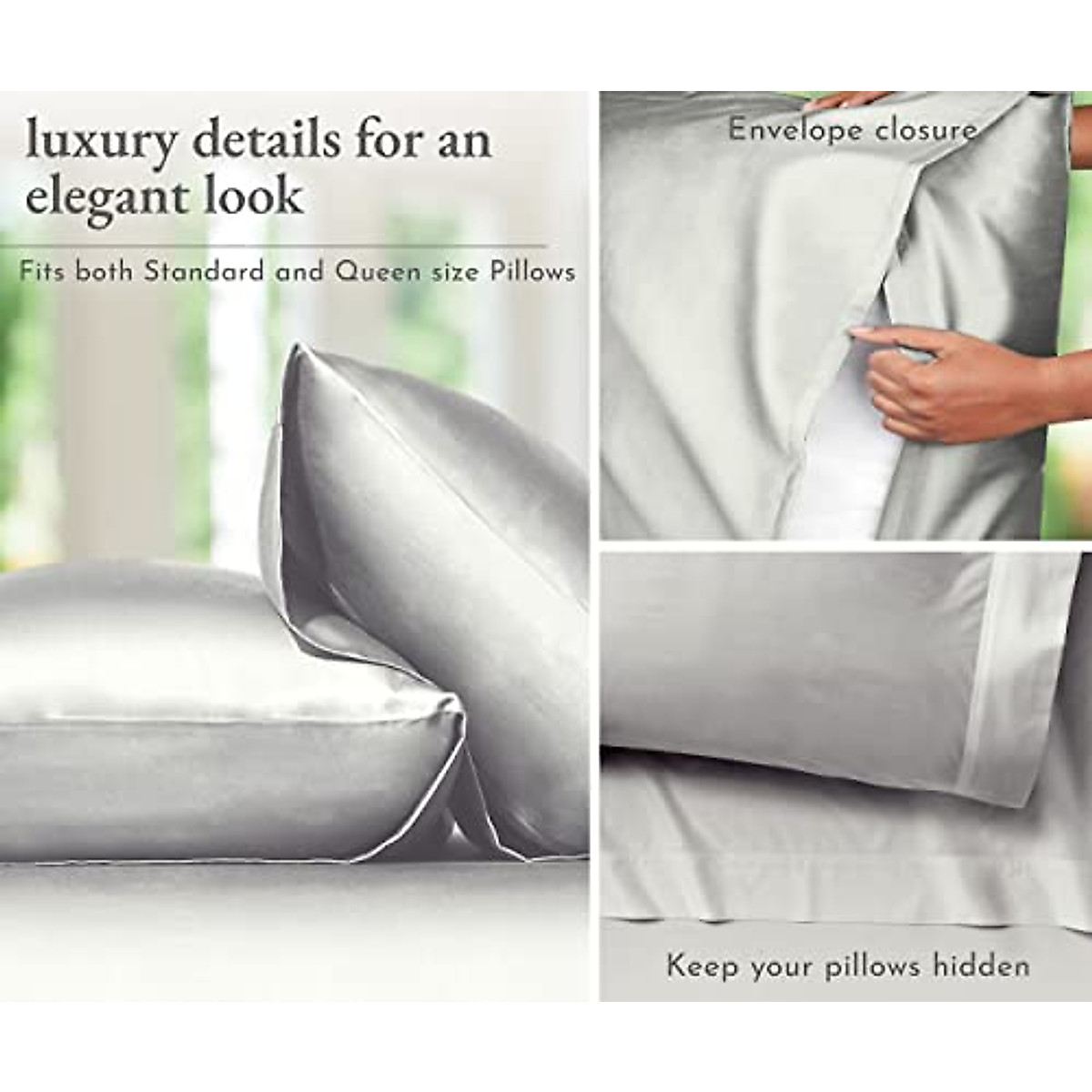 California Design Den - Silky Soft 100% Rayon from Bamboo Cases Standard Size, Set of 2 for Smooth Hair & Skin, Fits Standard & Queen Pillows, Silver Gray Pillow Covers