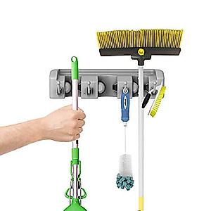Broom and Mop Holder for Organizing Kitchens, Closets, Garages, or Garden by Lavish Home– Multi-Functional Hanging Wall Hooks and Holder (Set of Two)