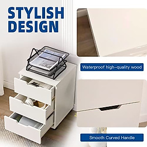 Farini Mobile File Cabinet for Home Office, 3 Drawer Chest Wood, Drawers Unit for Under Desk, Storage Drawers Cabinet White