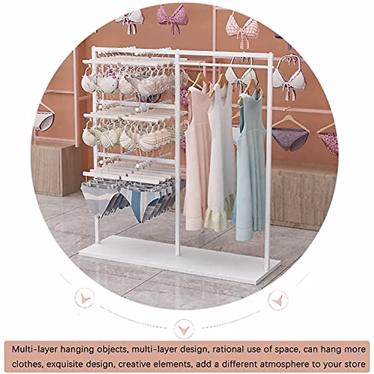 Coat Rack Stand, Underwear Display Stands, Freestanding Clothing Store Boutiques Retail Lingerie Garment Rack, Wall Mounted Clothes Rack, Commercial Shelves for Socks Bra Panties Scarves Storage