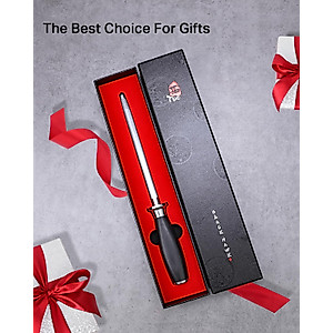 TUO Knife Sharpening Kit Honing Steel 8 Inch Knife Sharpeners,Kitchen Knives Sharpener Steel Honing Rod, German X50CrMoV15 Steel with Full Tang Pakkawood Handle, BLACK HAWK SERIES