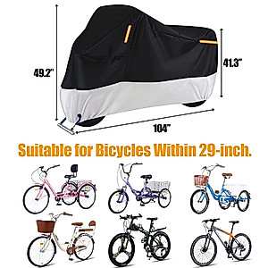Sibosen Premium Bike Cover Adult Tricycle Cover Fits Most 3 Wheel Bikes Motorcycles Outdoor Storage, 104" L x 43.3" W x 49" H