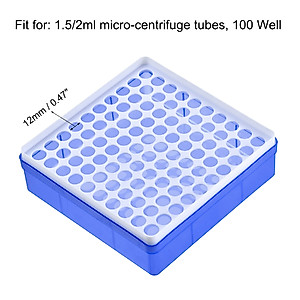 uxcell Centrifuge Tube Freezer Storage Box 100-Well Polypropylene Holder Light Blue for 1.5/2ml Micro Centrifuge Tubes