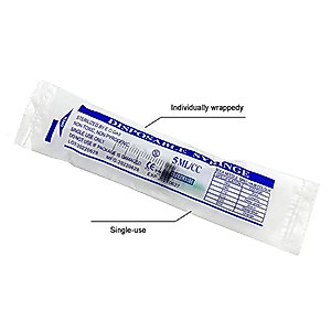 25 Pack 5ml Disposable Lab Syringe with Needle 21G 1.5 inch Luer Lock Syringe