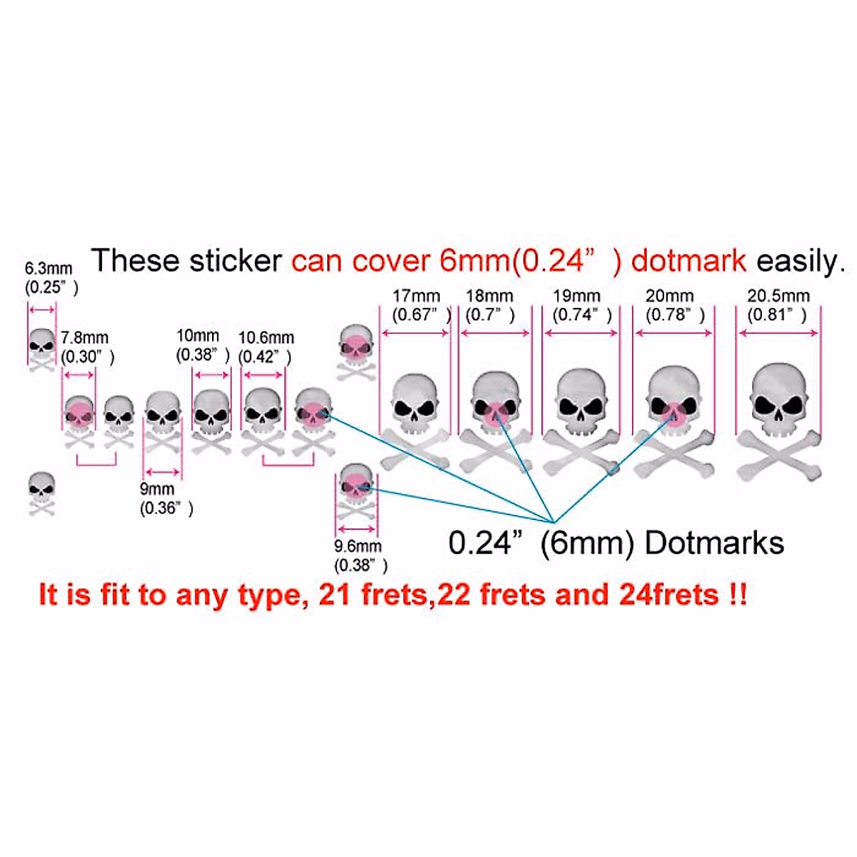 Inlay Sticker Fret Markers for Guitars & Bass - Skull with Crossbones (Sideways) - White Pearl